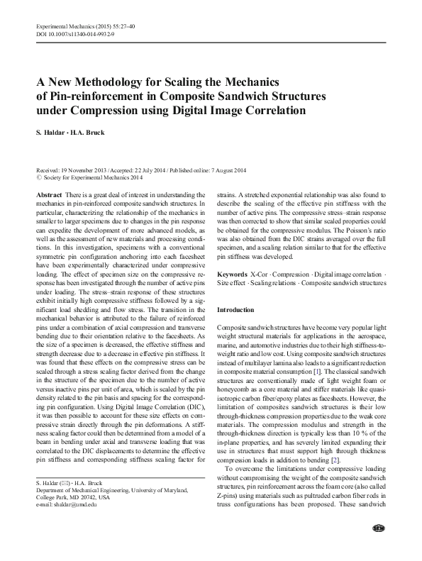 (PDF) A New Methodology for Scaling the Mechanics of Pin-reinforcement in Composite Sandwich ...