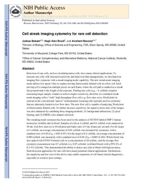 (PDF) Cell streak imaging cytometry for rare cell detection