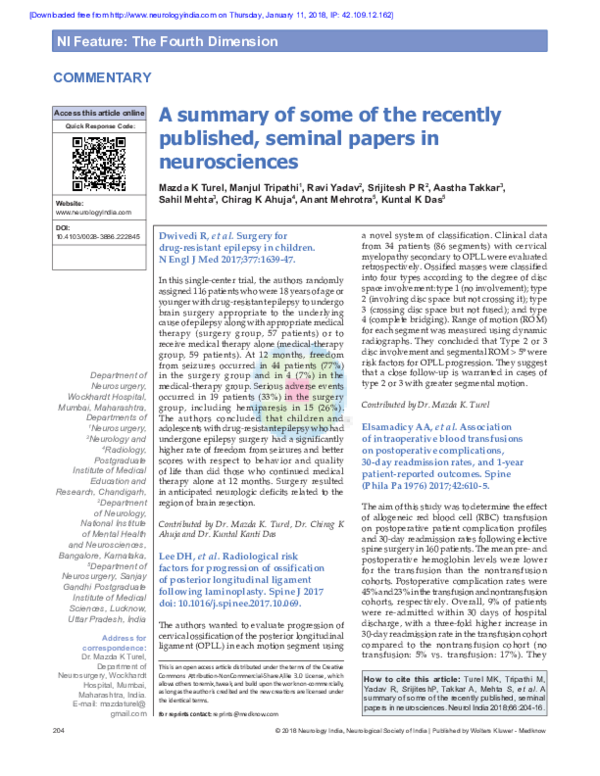 (PDF) A summary of some of the recently-published, seminal papers in ...