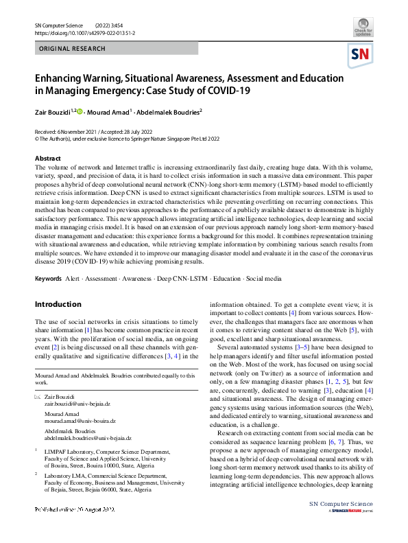 (PDF) Enhancing Warning, Situational Awareness, Assessment and ...