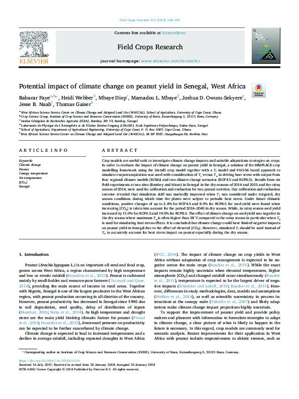 (PDF) Potential impact of climate change on peanut yield in Senegal ...