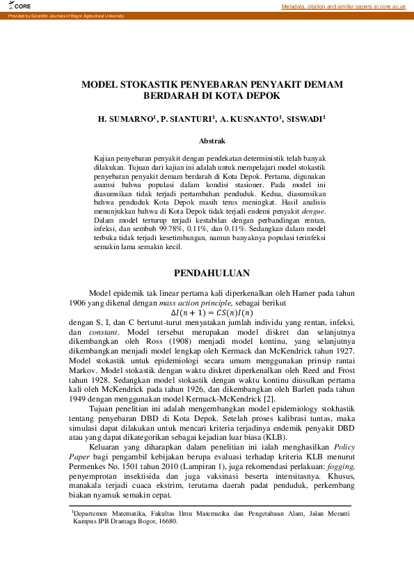 (PDF) Model Stokastik Penyebaran Penyakit Demam Berdarah DI Kota Depok