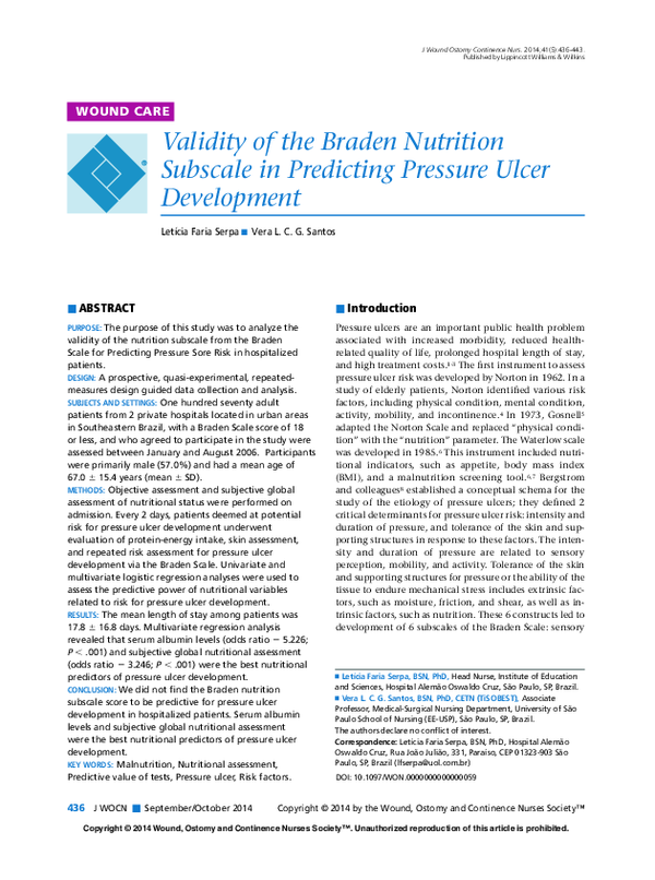 (PDF) Validity of the Braden Nutrition Subscale in Predicting Pressure ...