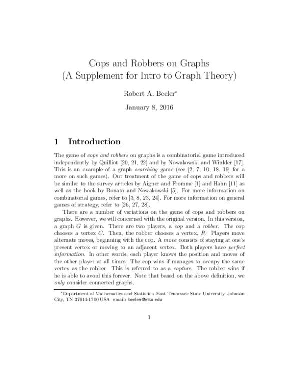 (PDF) Cops and Robbers on Graphs ( A Supplement for Intro to Graph Theory )