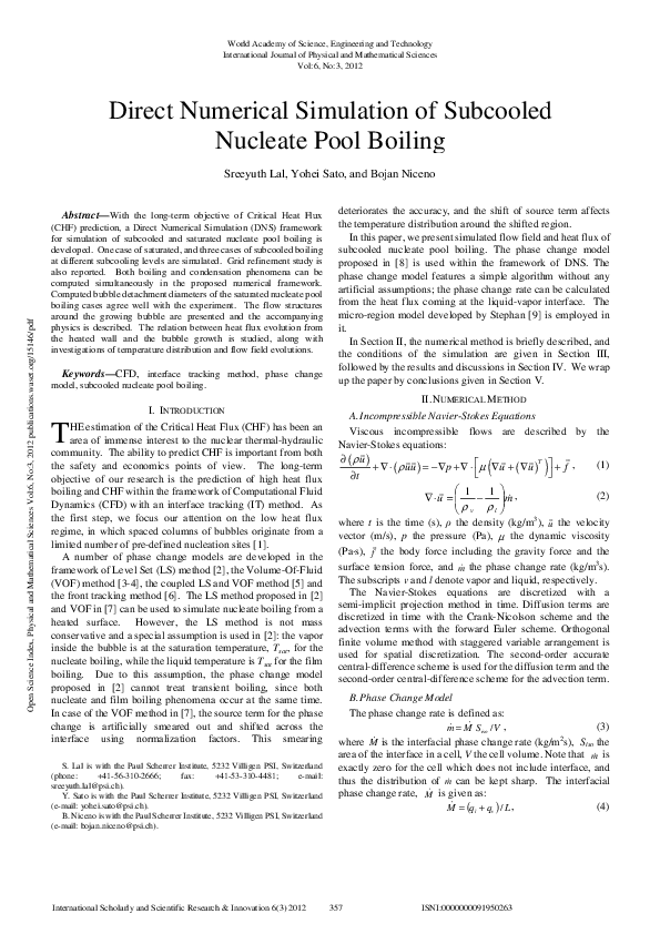 (PDF) Direct Numerical Simulation Of Subcooled Nucleate Pool Boiling