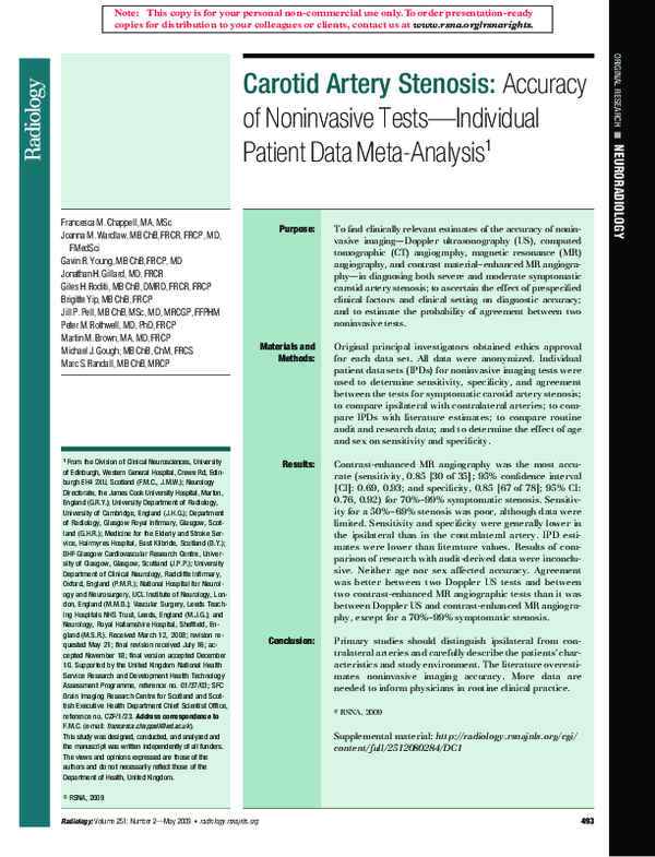 (PDF) Carotid Artery Stenosis: Accuracy of Noninvasive Tests—Individual ...
