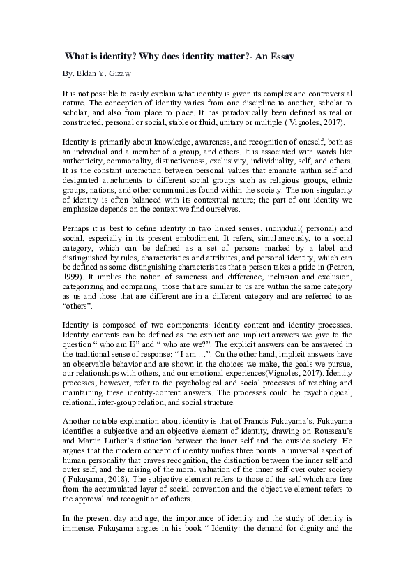 (PDF) What is identity? Why does identity matter?-An Essay