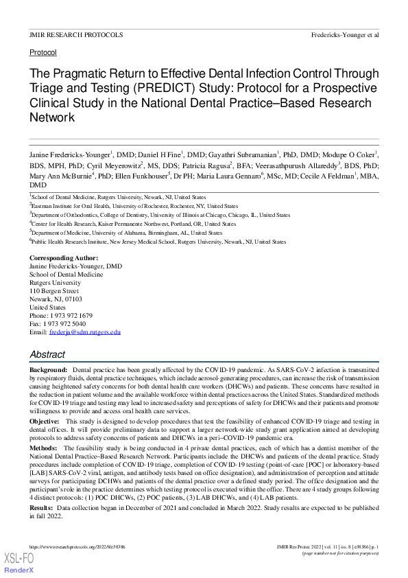 (PDF) The Pragmatic Return to Effective Dental Infection Control ...