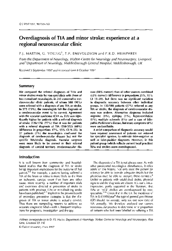 (PDF) Overdiagnosis of TIA and minor stroke: experience at a regional ...