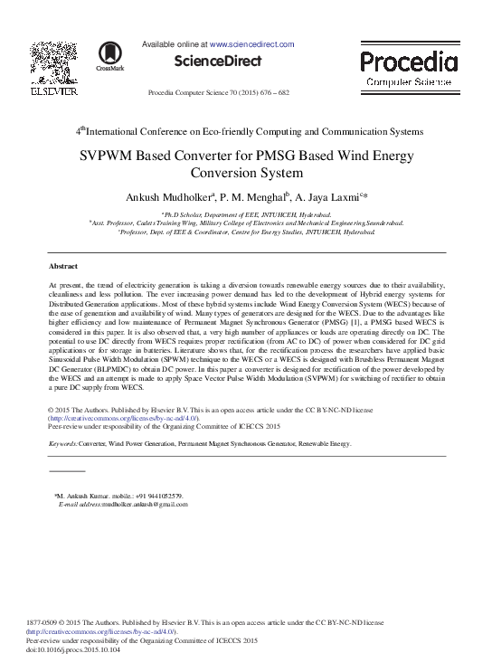 (PDF) SVPWM Based Converter for PMSG Based Wind Energy Conversion System
