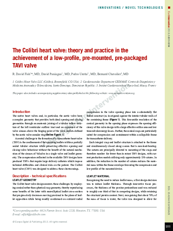 (PDF) The Colibri heart valve: theory and practice in the achievement ...