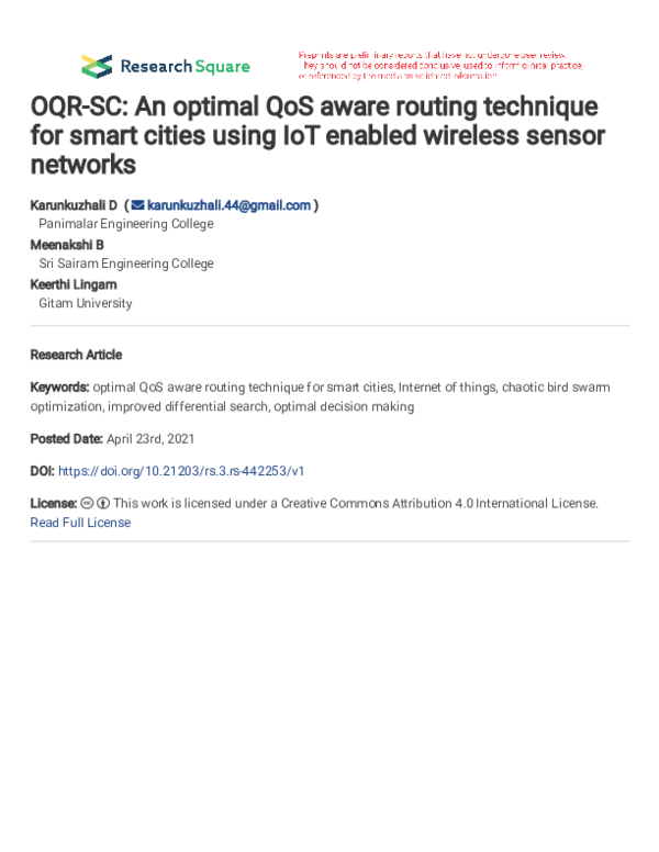 Pdf Oqr Sc An Optimal Qos Aware Routing Technique For Smart Cities