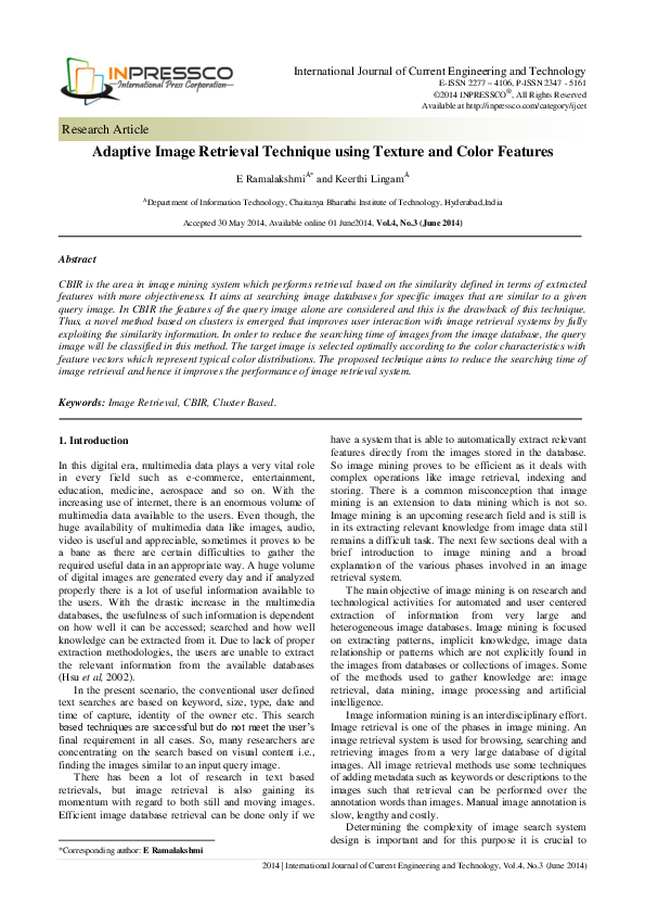 Pdf Adaptive Image Retrieval Technique Using Texture And Color Features