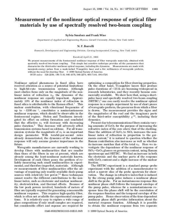 (PDF) Measurement of the nonlinear optical response of optical fiber ...