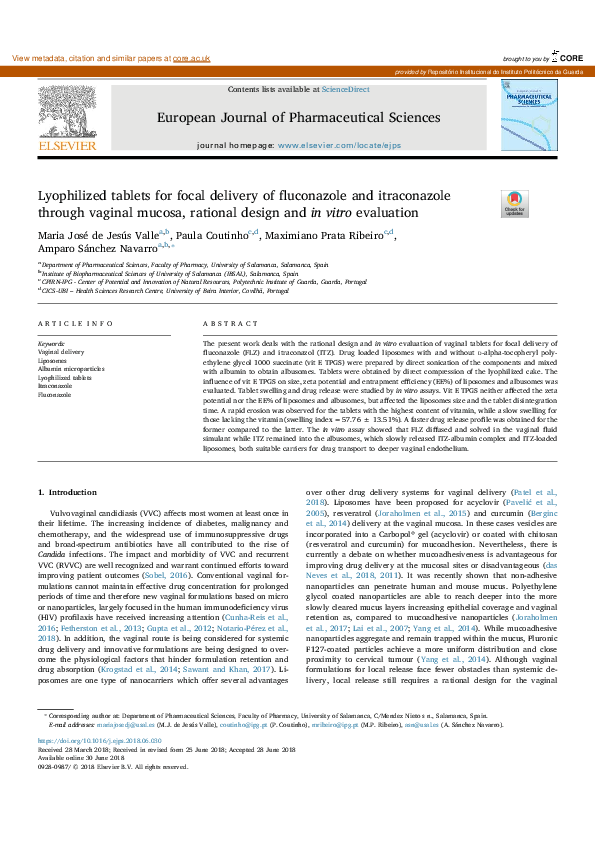 (PDF) Lyophilized tablets for focal delivery of fluconazole and ...