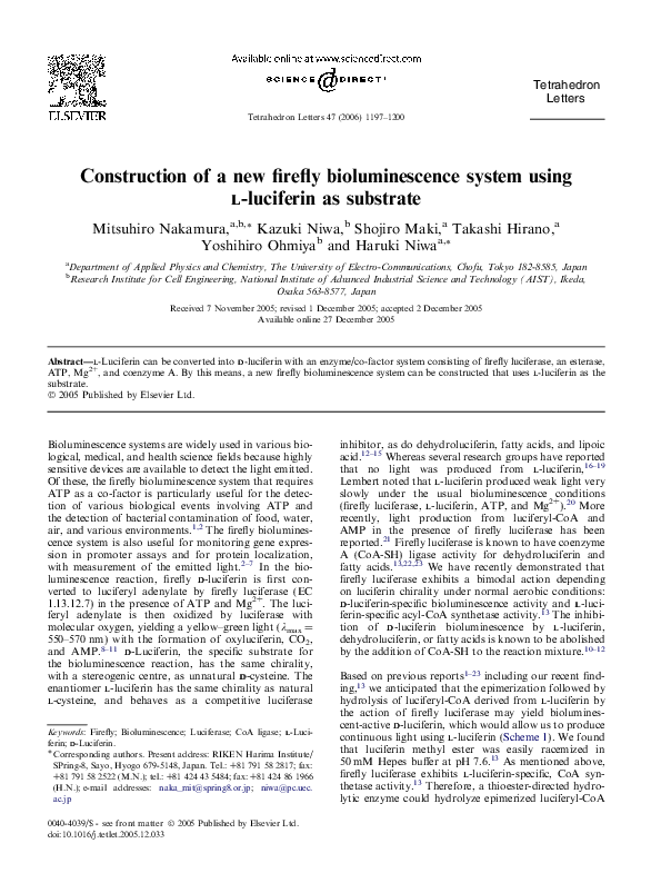 (PDF) Construction of a new firefly bioluminescence system using l ...