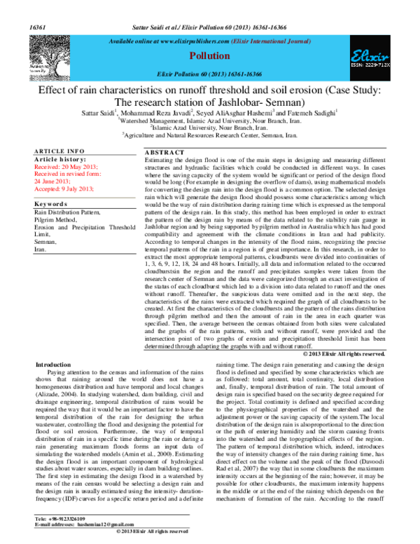 (PDF) Effect of rain characteristics on runoff threshold and soil ...