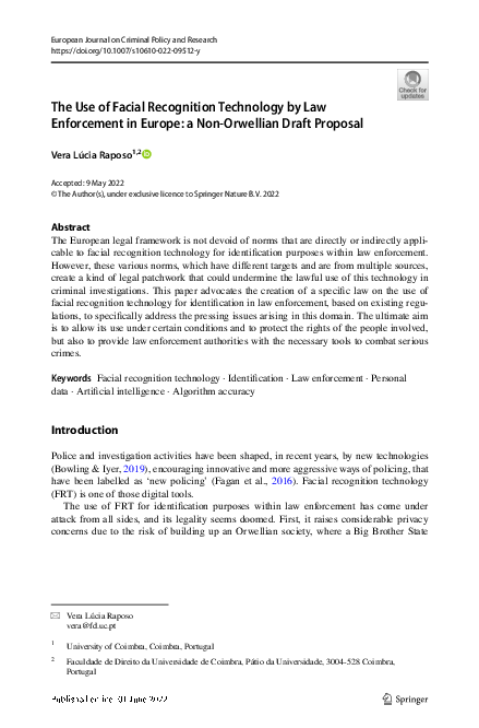 (PDF) The Use of Facial Recognition Technology by Law Enforcement in Europe: a Non-Orwellian ...