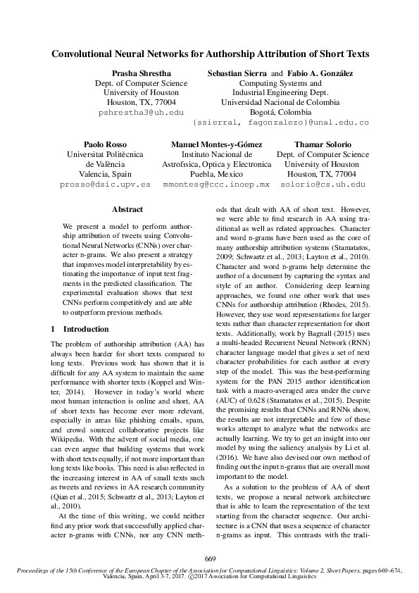 Pdf Convolutional Neural Networks For Authorship Attribution Of Short Texts