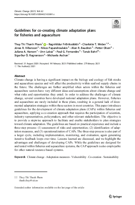Guidelines for co-creating climate adaptation plans for fisheries and ...