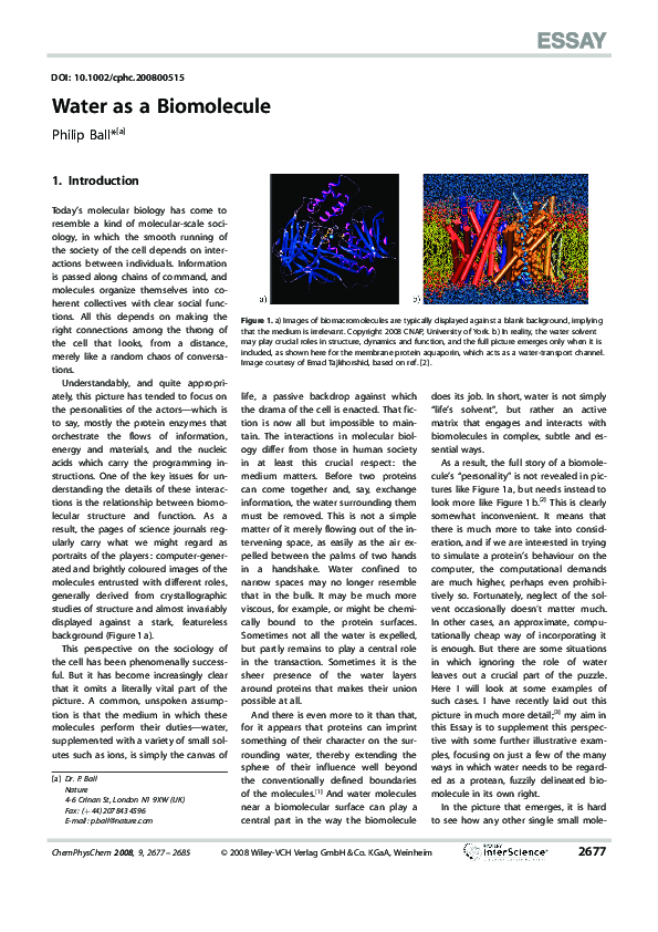 (PDF) Water as a Biomolecule