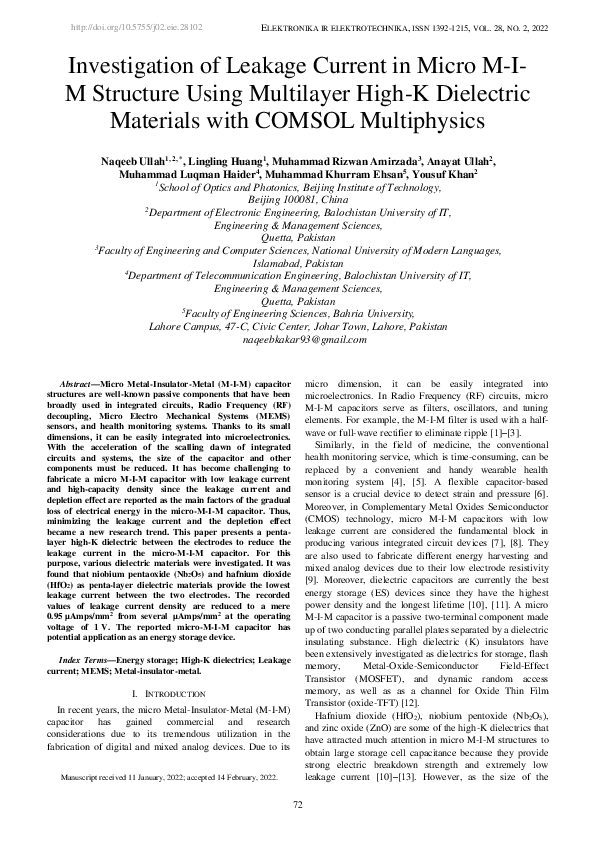 (PDF) Investigation of Leakage Current in Micro M-I-M Structure Using Multilayer High-K ...