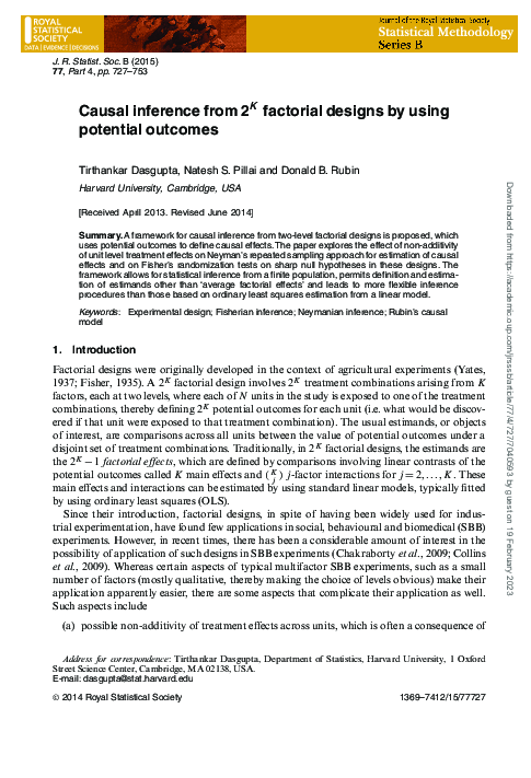 (PDF) Causal Inference from 2K Factorial Designs by Using Potential Outcomes