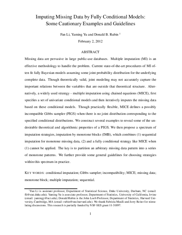 (PDF) Imputing missing data by fully conditional models: Some cautionary examples and guidelines