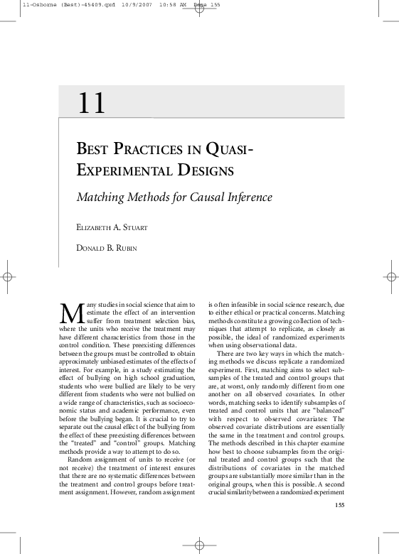 (PDF) Best Practices in Quasi–Experimental Designs: Matching Methods for Causal Inference