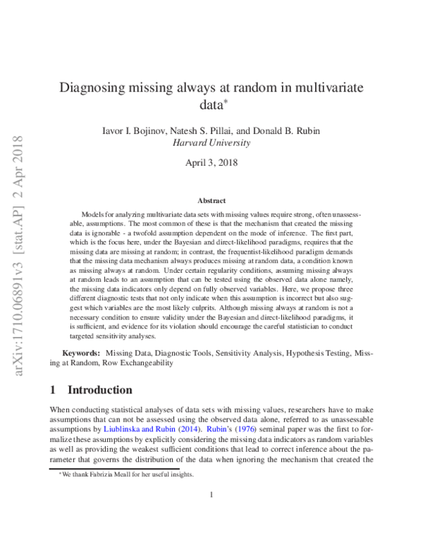 (PDF) Diagnosing missing always at random in multivariate data