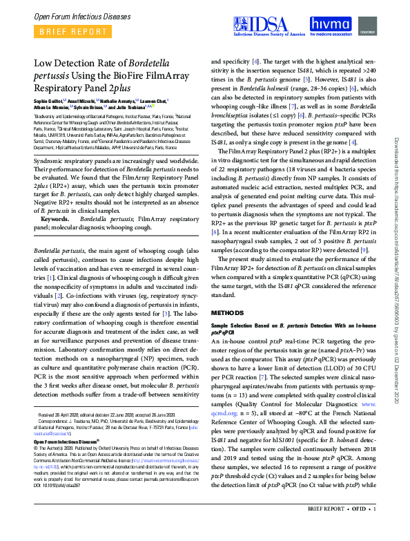 (PDF) Low Detection Rate of Bordetella pertussis Using the BioFire ...