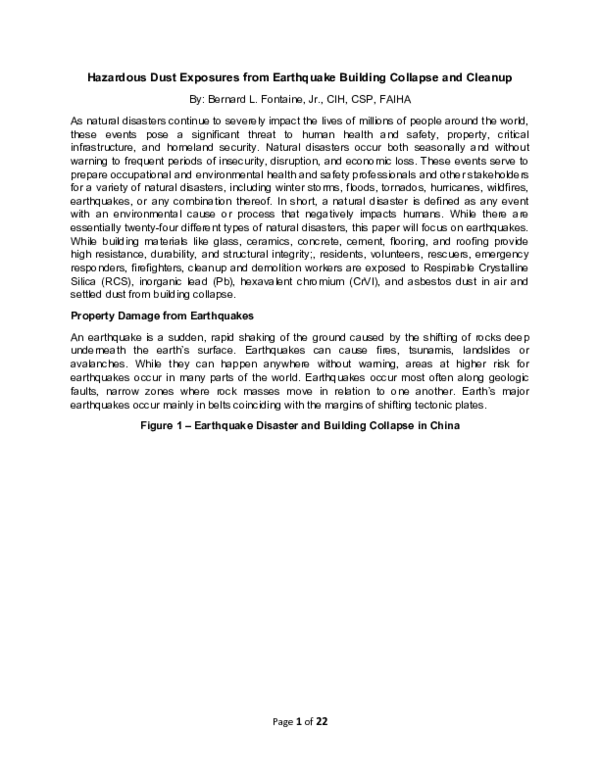 (DOC) Hazardous Dust Exposures from Earthquake Building Collapse and ...