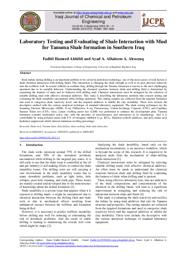 (PDF) Laboratory Testing and Evaluating of Shale Interaction with Mud ...
