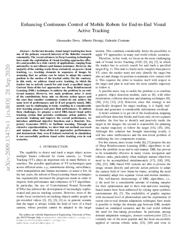 (PDF) Enhancing continuous control of mobile robots for end-to-end visual active tracking