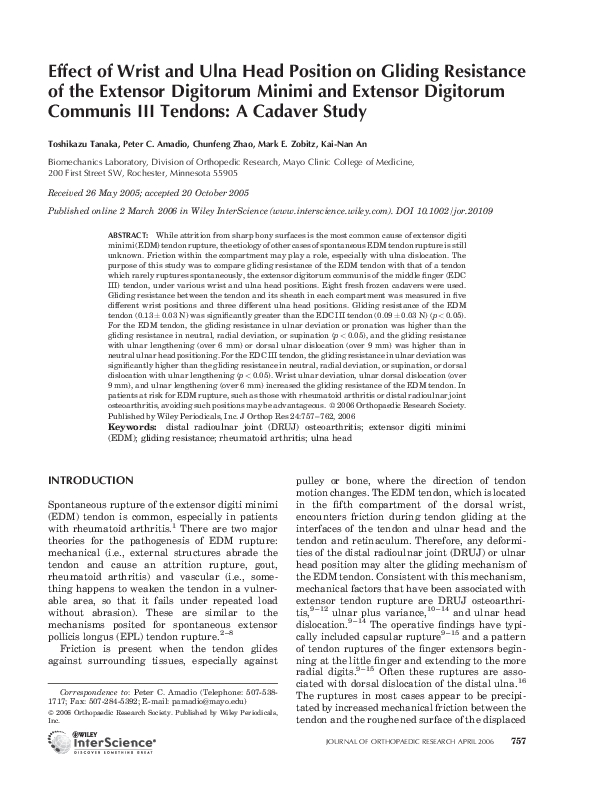 Pdf Effect Of Wrist And Ulna Head Position On Gliding Resistance Of