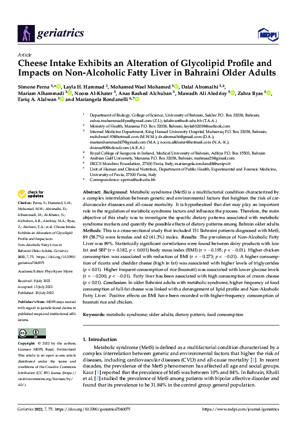 (PDF) Cheese Intake and Metabolic Syndrome in Bahrain
