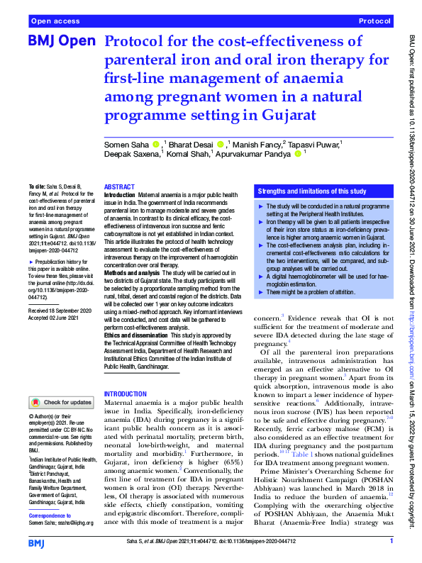 (PDF) Protocol for the cost-effectiveness of parenteral iron and oral ...