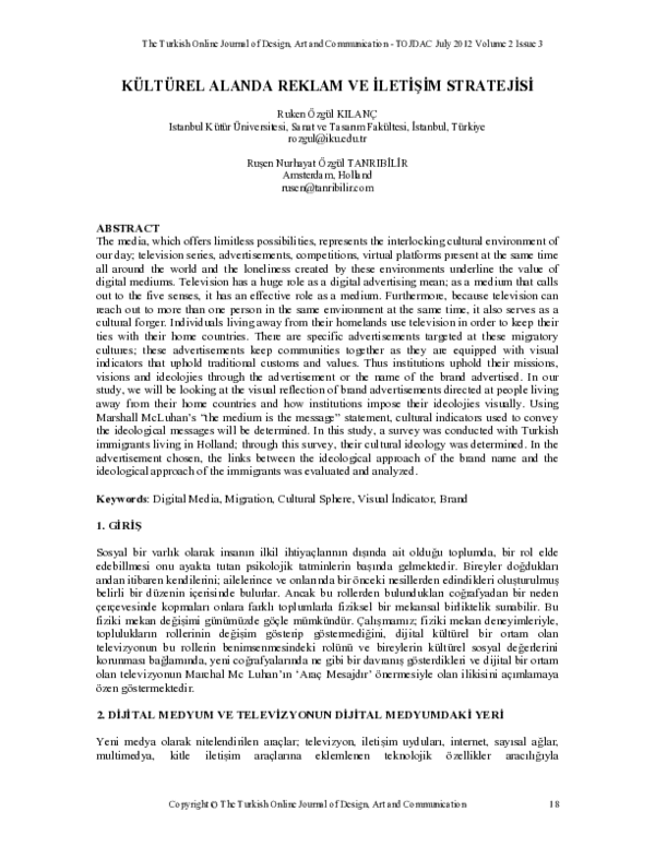 (PDF) Kültürel Alanda Reklam Ve İleti̇şi̇m Strateji̇si | Rusen N ...
