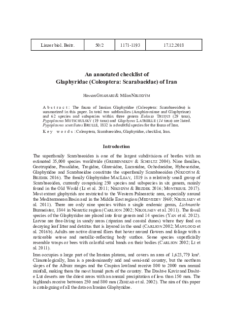 (PDF) An annotated checklist of Glaphyridae (Coleoptera: Scarabaeidae ...