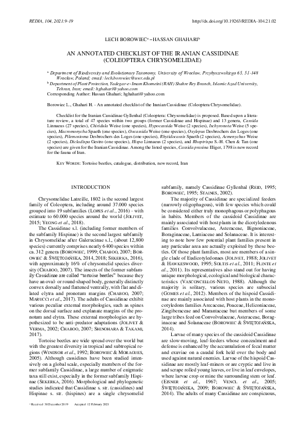 (PDF) An Annotated Checklist of the Iranian Cassidinae (Coleoptera ...