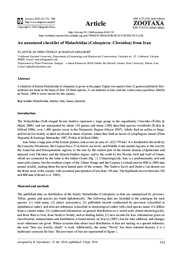 (PDF) An annotated checklist of Malachiidae (Coleoptera: Cleroidea ...