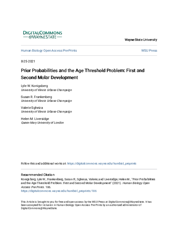 (PDF) Prior Probabilities and the Age Threshold Problem: First and Second Molar Development