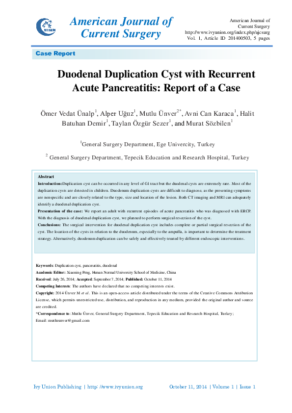 (PDF) Duodenal Duplication Cyst with Recurrent Acute Pancreatitis ...