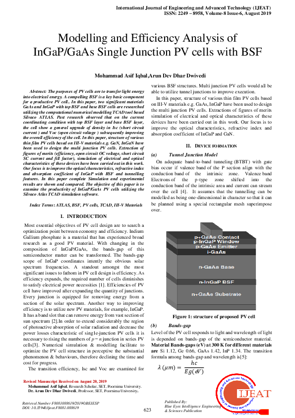 (PDF) Modelling and Efficiency Analysis of InGaP/GaAs Single Junction ...