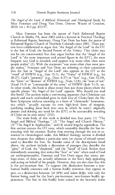 (PDF) Review of The Angel of the Lord by Matt Foreman and Doug Van Dorn