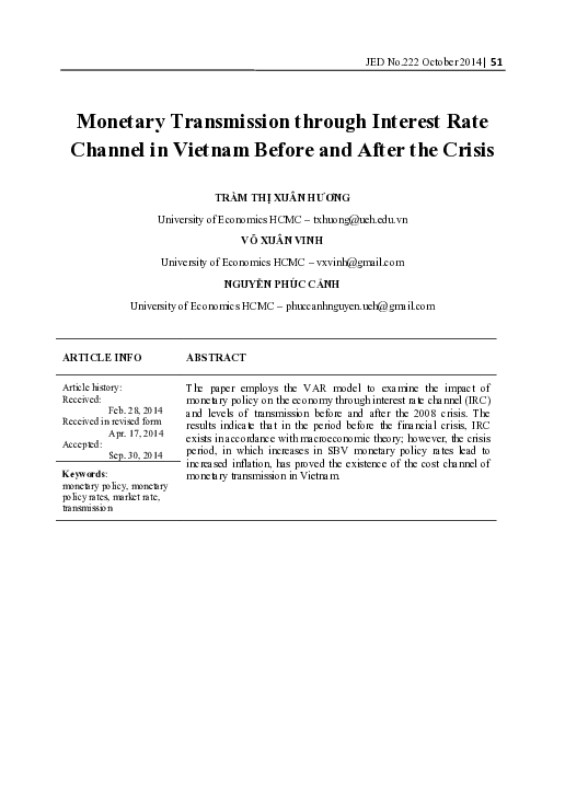(PDF) Monetary Transmission through Interest Rate Channel in Vietnam ...