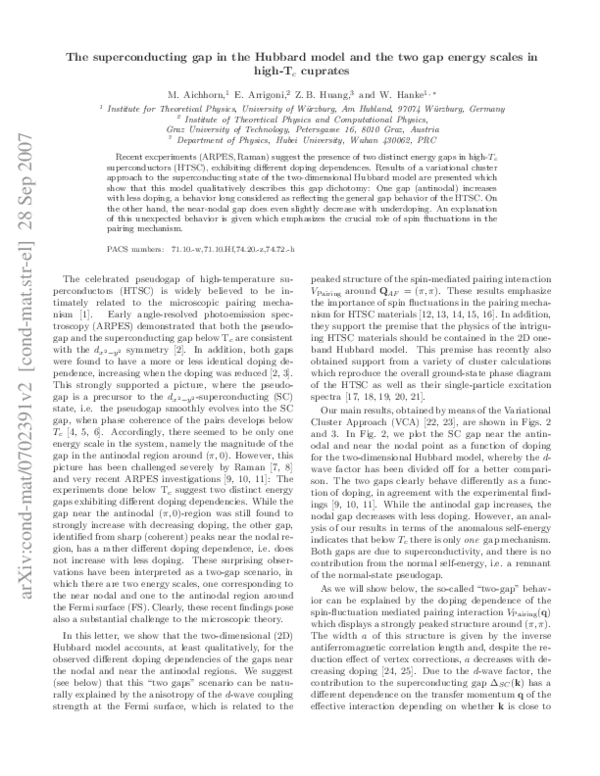 (PDF) Superconducting Gap in the Hubbard Model and the Two-Gap Energy Scales of High-Tc Cuprate ...