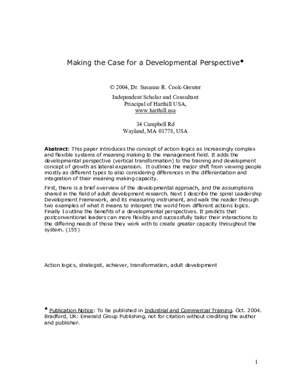 (PDF) Making the Case for a Developmental Perspective | Susanne Cook ...