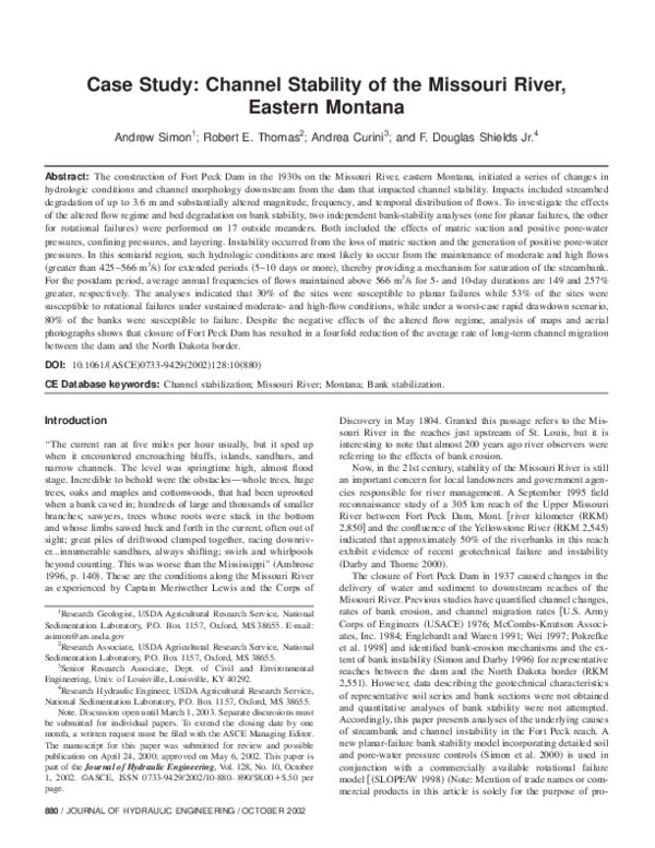 (PDF) Case Study: Channel Stability of the Missouri River, Eastern Montana