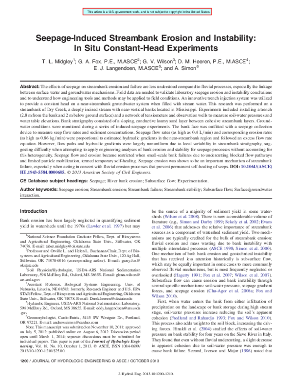 (PDF) Seepage-Induced Streambank Erosion and Instability: In Situ ...